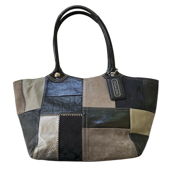 Coach | Bags | Coach Bleecker Black Leather Suede Patchwork Tote F445 ...